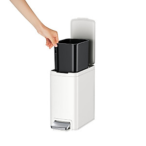 Bscann Bathroom Trash Can with Soft Close Lid,6 Liter / 1.6 Gallon Stainless Steel Step Garbage Can with Removable Bin,White Trash Can for Bathroom,Bedroom,Office(White)