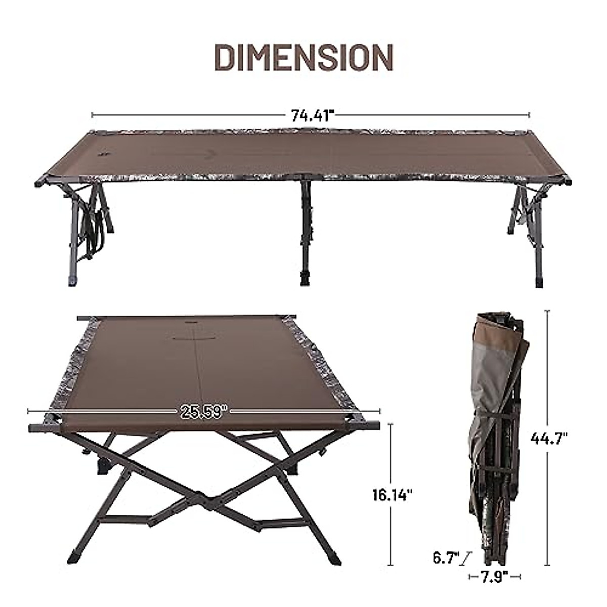TIMBER RIDGE Outdoor Bed Cots for Sleeping with Carry Bag Foldable XL Hunting for Camping, Hiking, Camouflage，Home, Travel, Support up to 600lbs, Tan