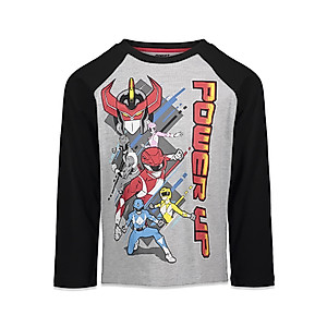Power Rangers Big Boys 2 Pack Long Sleeve Graphic T-Shirt Red Grey 7-8