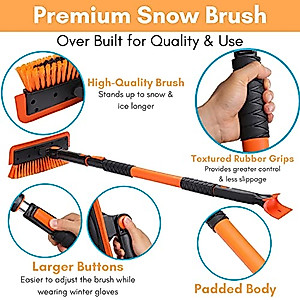 BIRDROCK HOME 60" Extendable Snow Brush with Detachable Ice Scraper for Car | 14" Wide Squeegee & Bristle Head | Size: Truck, Car, SUV, & RV | Aluminum Body with Ergonomic Rubber Grip