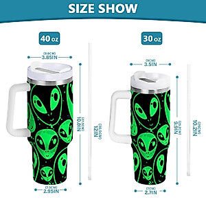 ARGTILDN 40 oz Tumbler Green Space Alien Insulated Travel Mug with Handle and Straw Lid Stainless Steel Vacuum Coffee Cup Tea Beverage Container Water Bottles for Car Sports office