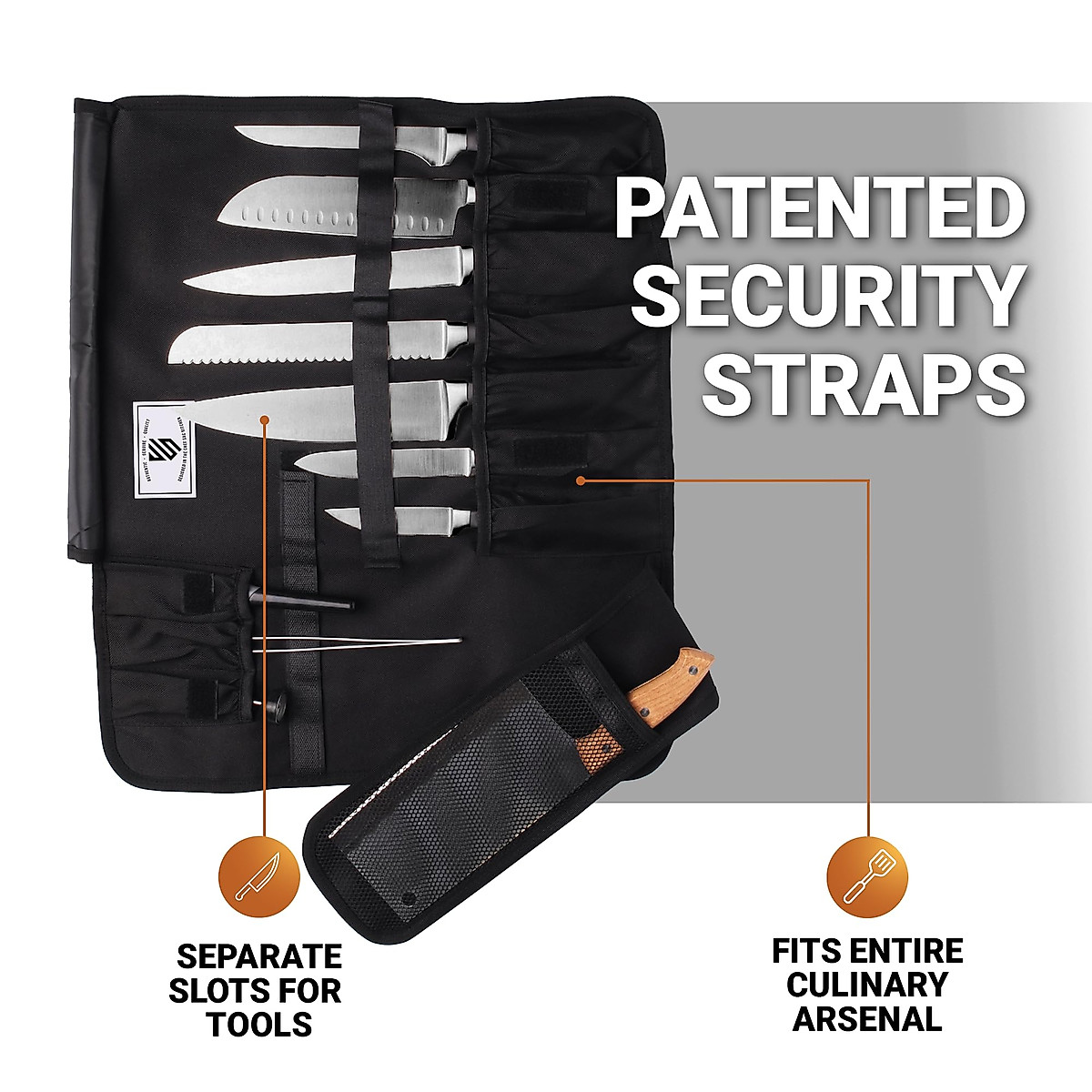 Chef Knife Roll Bag | 8+ Slots for Knives & Kitchen Tools | Water Resistant Knife Bag | Knife Carrying Case Only, Tools Not Included | Chef Knife Bag for Professional Chefs & Culinary Students (Black)