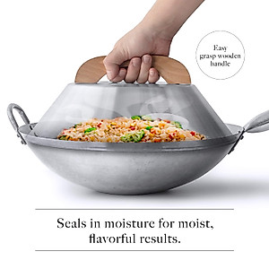 Mammafong Aluminum Wok Cover for 14" Hand Hammered Wok, 13 inch Flat Wok Lid