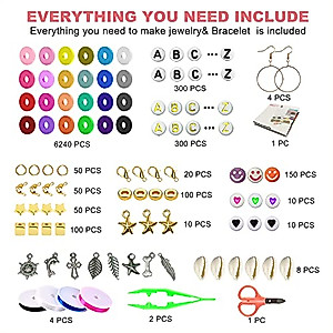 Redtwo 7200 Pcs Clay Beads Bracelet Making Kit, Preppy Friendship Flat Polymer Heishi Beads Jewelry Making Kits with Charms and Elastic Strings,Crafts Gifts Set for Girls Ages 8-12(2 Boxes)