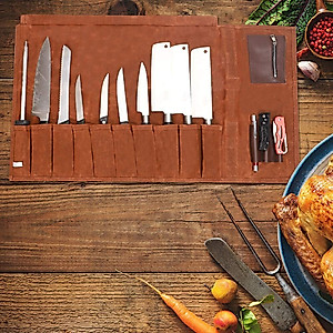 Knife Bag,Canvas Chef Knife Roll Bag,Chef Knife Case Roll Bag,Chef Knife Case Roll Bag With 10 Slots Plus 3 Zipper Pockets, Carry Handle & Shoulder Strap Chef Knife Bag For Men Culinary Traveling.
