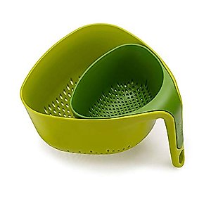 Joseph Joseph Nest Colanders Stackable Set with Easy-Pour Corners and Vertical Handle, 2-piece, Green
