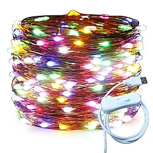 RUICHEN USB Fairy Lights 66 Ft 200 LED String Lights with ON/Off Switch, Waterproof Copper Wire Firefly Lights for Bedroom Wall Ceiling Wreath Christmas Easter Wedding Party (Multicolor)