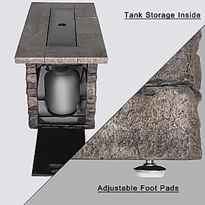 VEIKOUS 46'' Outdoor Rectangle Propane Gas Fire Pit Table with Lid, Cover, Free Lava Rocks and Stone Finish Design, 50000 BTU Stainless Steel Burner and Hose