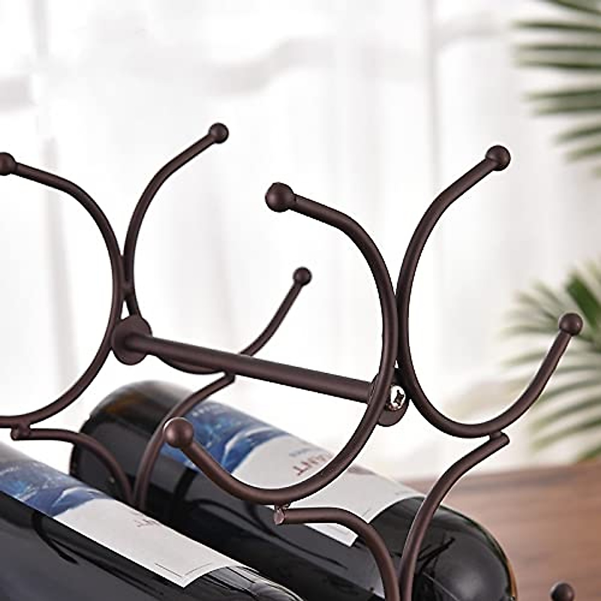 KLGO Wine Rack for Countertop,Wine Storage Shelf for Pantry Cabinet,can Hold 6 Bottles,6 Bottles Countertop Stainless Steel Metal Red Wine Storage Holder,Black