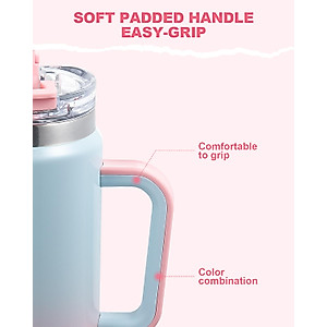 Trebo 40 oz Tumbler with Handle, Insulated Cup with Straw Leak-proof 2-in-1 Lid,Stainless Steel Coffee Mug for Cup Holder with Small Pouch, Metal Travel Flask Gifts for Her/Him,Keep Cold Hot,Orange