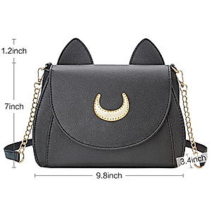 Akstore Women's Handbag Cat Purses Cosplay Sailor Moon Bag PU Leather Girls Handbag Shoulder Bags (Black)