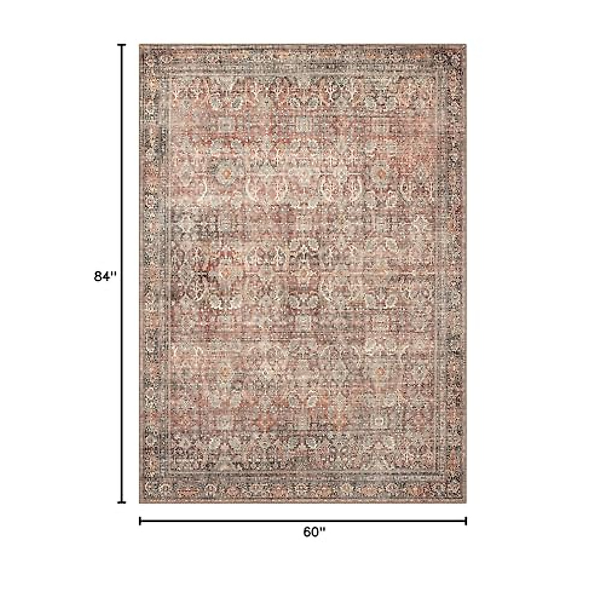 BESBLEE 5X7 Area Rugs Machine Washable Runner Rugs for Living Room Bedroom Hallway, Non Slip Indoor Soft Accent Distressed Boho Vintage Print Lightweight Thin Low Pile Carpet, Brick