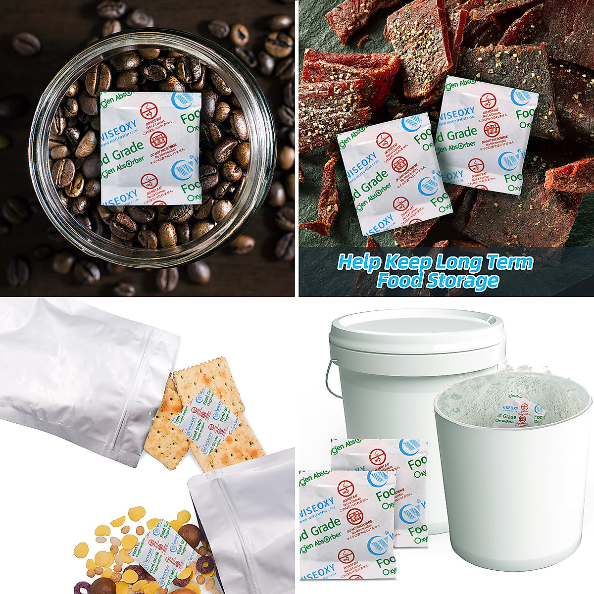 Wisesorb Oxygen Absorbers for Food Storage 300CC 100 Packets, Food Grade Oxygen Absorbers, O2 Absorbers Food Grade for Food Storage