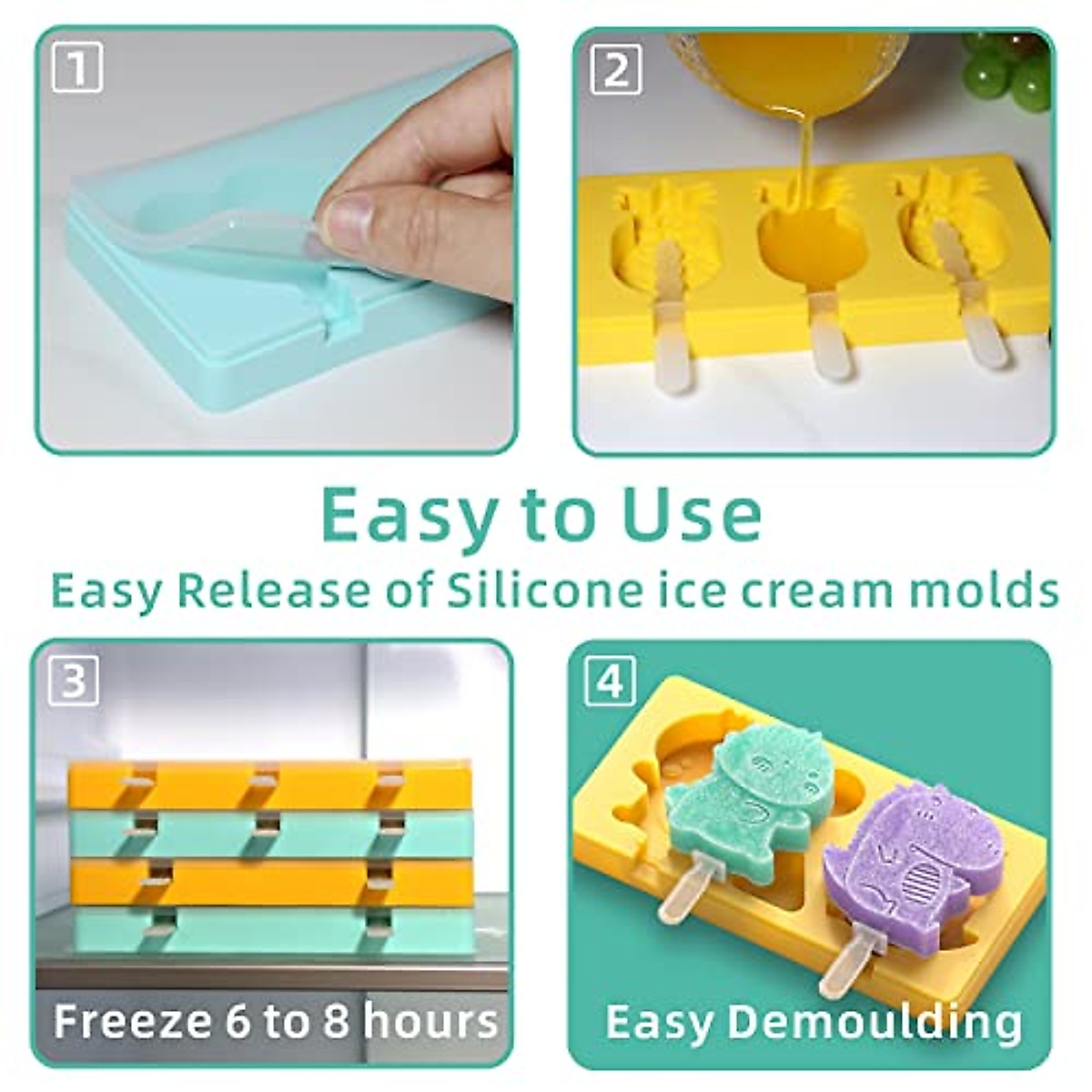 Popsicles Molds, Silicone Popsicle Molds, Ice Pop Mold, Homemade Frozen Baby Popsicles Molds For Kids, Popsicle Molds Silicone Bpa Free, popsicle maker, Pieces Reusable Easy Unmold 10 Pieces Cartoon