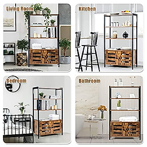 Tangkula Storage Cabinet, Industrial Bookshelf and Bookcase, Freestanding Floor Cabinet with 3 Shelves and 2 Louvered Doors, for Living Room Study Home Office, 27.5 x 12 x 47.5 Inch, Rustic Brown