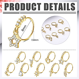 ORAZIO 9Pcs Dangle Nose Rings Dangling Nose Hoops 20G Nose Rings for Women, cubic-zirconia