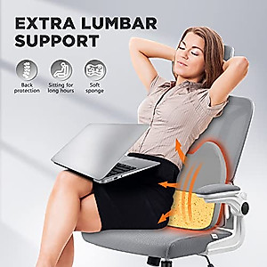 Soontrans Ergonomic Office Chair with Lumbar Support Pillow, Mesh Office Chair with Headrest & Adjustable Arms, Rocking Office Desk Chair, Comfortable Ergonomic Chair - Dark Grey