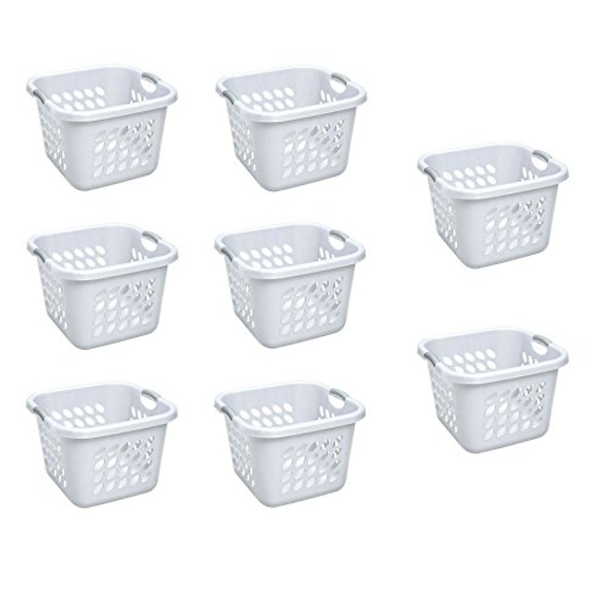 Sterilite 12178006 1.5 Bushel/ 53 Liter Ultra Square Laundry Basket, White Basket w/ Titanium Inserts, 8-Pack