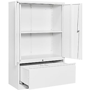 SISESOL Metal Storage Cabinet with Drawer,White File Cabinets, Locking Steel Storage Cabinet with Doors and Shelves for Home,Office,Warehouse,Garage,School,Fit A4/Letter/Legal File (1 Drawer)
