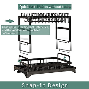 Dish Drying Rack, Dish Rack, Dish Strainers for Kitchen Counter, Dish Drainer, Dish Drying Rack with Drainboard, Large Dish Drying Rack, Dish Rack and Drainboard Set, with Utensil Holder (A, Black)