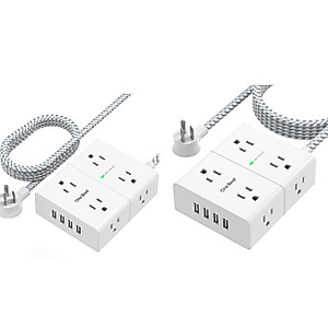 Power Strip Surge Protector with USB, 8 Widely Outlets 4 USB Ports Extension Cord with Flat Plug, 3 Sided Wall Outlets Extender USB Desktop Charging Station for Home Office Travel