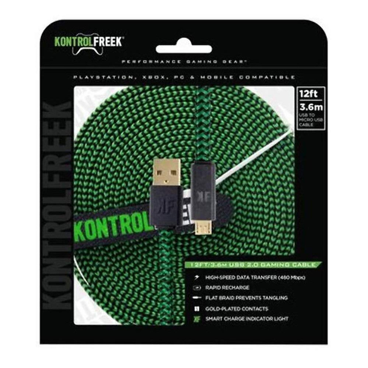 KontolFreek 12 feet Micro USB Performance Gaming Cable (Green) for PlayStation 4 (PS4) and Xbox One Controller