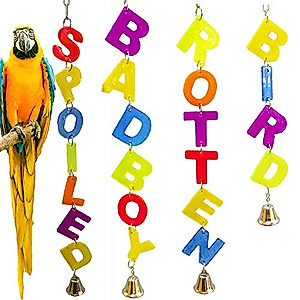 CHoppyWAVE Parrot Toy,Letter Bell Parrot Bird Parakeet Bite Climbing Play Hanging Toy Pet Cage Decor C