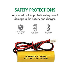 GLESOURCE AA 1100mAh 1.2V Emergency Light Battery Compatile for ELB-CS01, EXR EL 122 C4T,Custom 332,Unitech OSA268(2 Pack)