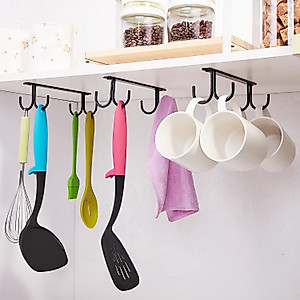 FOMANSH Mug Rack Under Cabinet - Coffee Cup Holder, 12 Mugs Hooks Under Shelf, Display Hanging Cups Drying Hook for Bar Kitchen Utensils Black