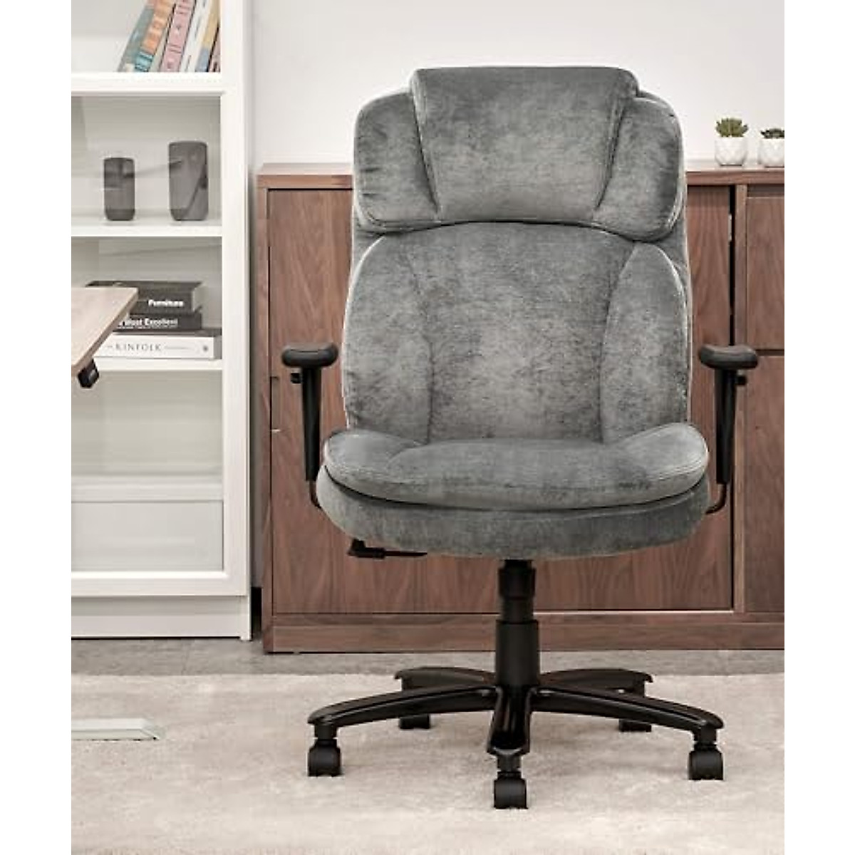 CLATINA Ergonomic Velvet Big Tall Executive Office Chair with Upholstered Swivel 400lbs High Capacity Adjustable Height Thick Padding Headrest and Armrest for Home (Grey)