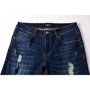 ZLZ Blue Ripped Distressed Jeans for Men Slim Fit, Men's Fashion Design Destroyed Jeans Pants with Holes Stretch Fit Size 34