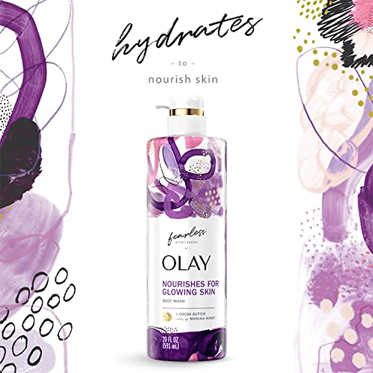 Olay Fearless Artist Series Nourishing Moisture Body Wash with Cocoa Butter and Notes of Manuka Honey 20 oz (Pack of 4)