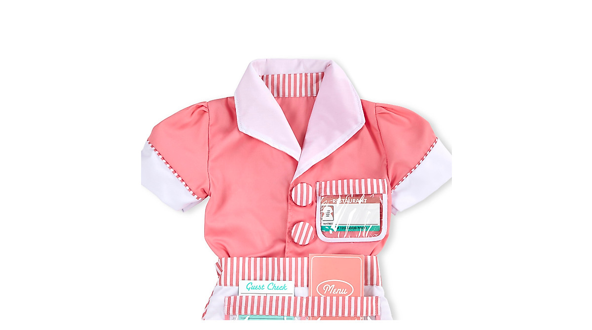 Melissa & Doug Pink Waitress Role Play Costume Set (7 pcs) for Kids 3-6