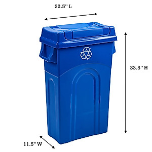 United Solutions 23 Gallon Highboy Plastic Recycling Bin Kitchen Trash Can with Lid, Pass Through Handles, and Dustpan Edge, Blue