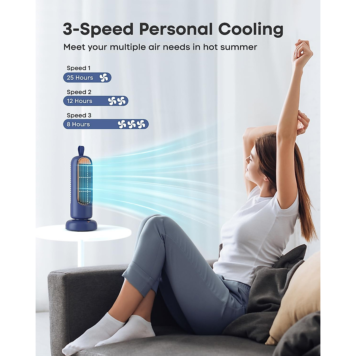 HOMETOP Tower Fan Oscillating Table Fans 12 Inch 70° Oscillating, 3 Speeds, Portable USB Small Desk Fan for Bedroom Office Home Desktop