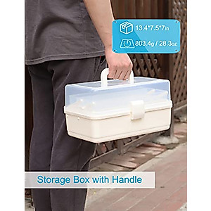 Facikono Craft Tool Box 3 Layer Storage Box Art Craft Box Tackle Box Organizer Hair Supply Organization Box Sewing Box Medication Organizer White Plastic Tool Box