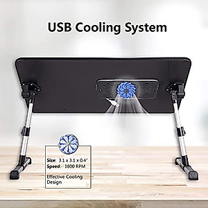 ZEMILY Portable Folding Laptop Stand Holder Study Table Desk Cooling Fan Foldable Computer Desk for Bed Sofa Tea Serving Table Stand