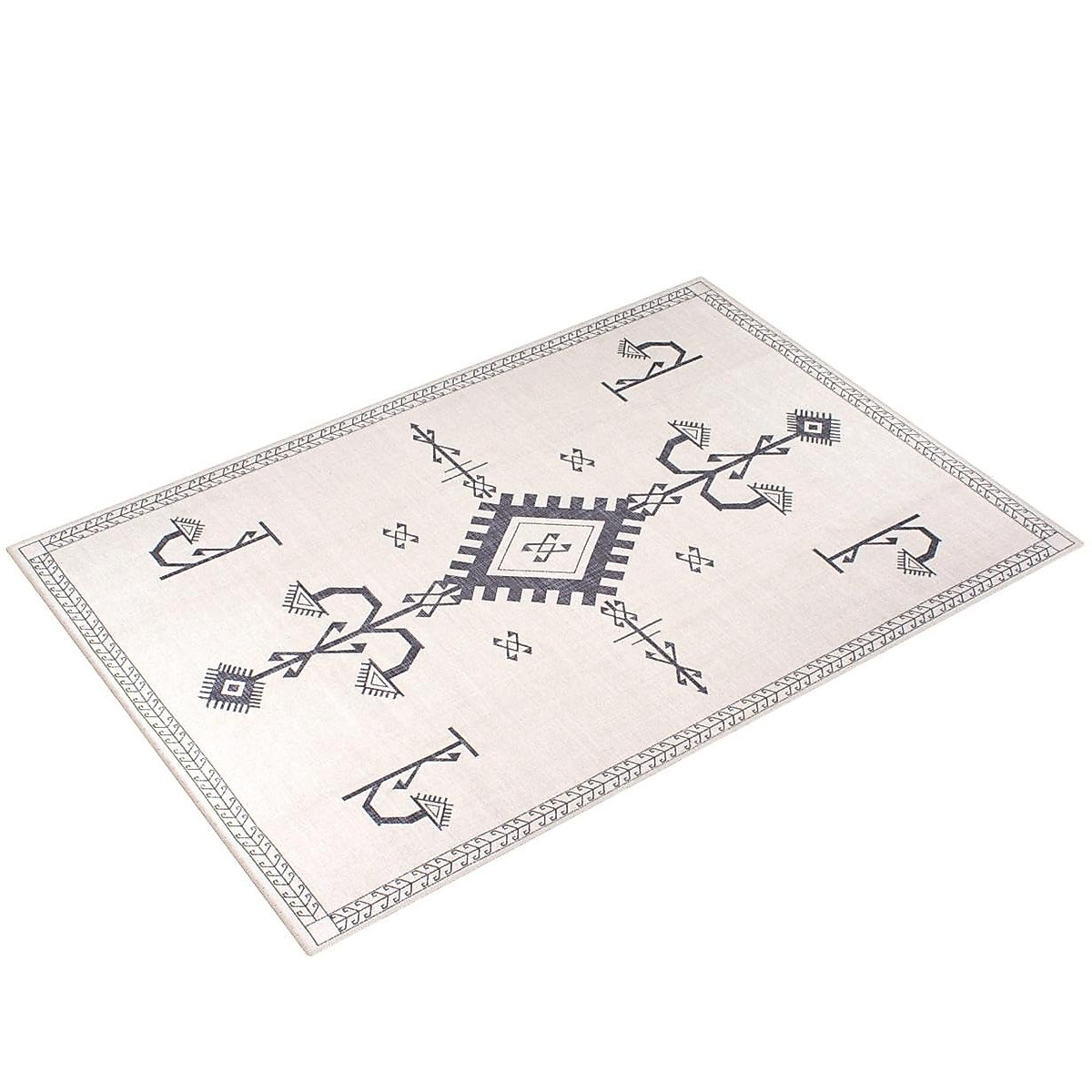 GLN Rugs Bohemian Collection - Machine Washable Area Rug, Bohemian Vintage Washable Rug, Non Slip Area Rug, Low Pile Chenille Living Room Rug, Bedroom Rug, Bathroom Rug (2'x3' Beige Rug)