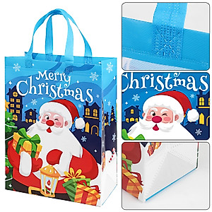 SULOLI 12 Pack Large Christmas Tote Bags with Handles, Reusable Gift Bag Non-Woven Grocery Shopping Totes for Holiday Xmas Party Supplies