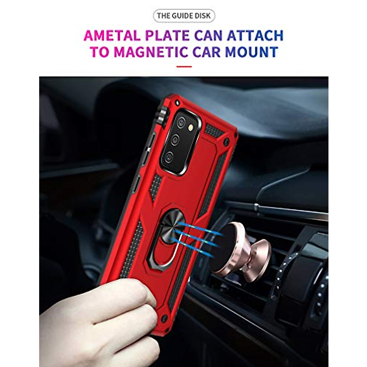 YZOK for Galaxy A02S Case,Samsung A02S Case,with HD Screen Protector,[Military Grade] Ring Car Mount Kickstand Hybrid Hard PC Soft TPU Shockproof Protective Case for Samsung Galaxy A02S (Red)