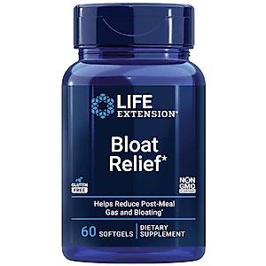 Life Extension Bloat Relief Helps Relieve Occasional Gas & Bloating After Meals, Post-Meal Comfort Support Turmeric, Artichoke & Ginger Extract, Fennel Seed Oil – Gluten-Free, Non-GMO - 60 Softgels