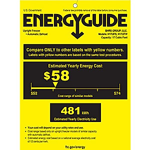 Honeywell 17 cubic feet upright freezer, electronic temperature control, automatic defrost, white