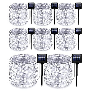 8 Pack Solar String Lights Outdoor Waterproof Each 240 Led 78ft Solar Fairy Lights Outdoor 8 Mode Led Solar Outdoor Lights Tree Lights Waterproof Copper Wire Lights for Tree Garden Yard(Cool White)
