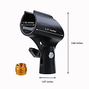 ZRAMO 2PC Stands Black Mic Clip for Microphone Mic Clip Holder for Mic Stand with 5/8" Male to 3/8" Female Adapter, 2-pack