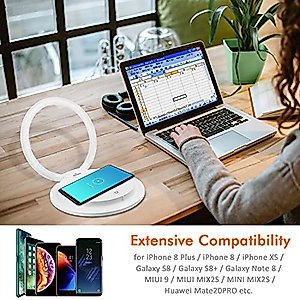 LED Desk Lamp with Wireless Charger，Bedside Lamp with Wireless Charger Compatible with Most Wireless Charging Enabled Devices(White)