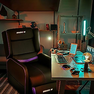 BOSSIN Gaming Recliner Chair for Adults 400lbs Racing Style Sofa Big and Tall PU Leather Recliner Seating Modern Ergonomic Lounge Recliner Chair Comfortable Home Movie Theater for Living Room(Purple)