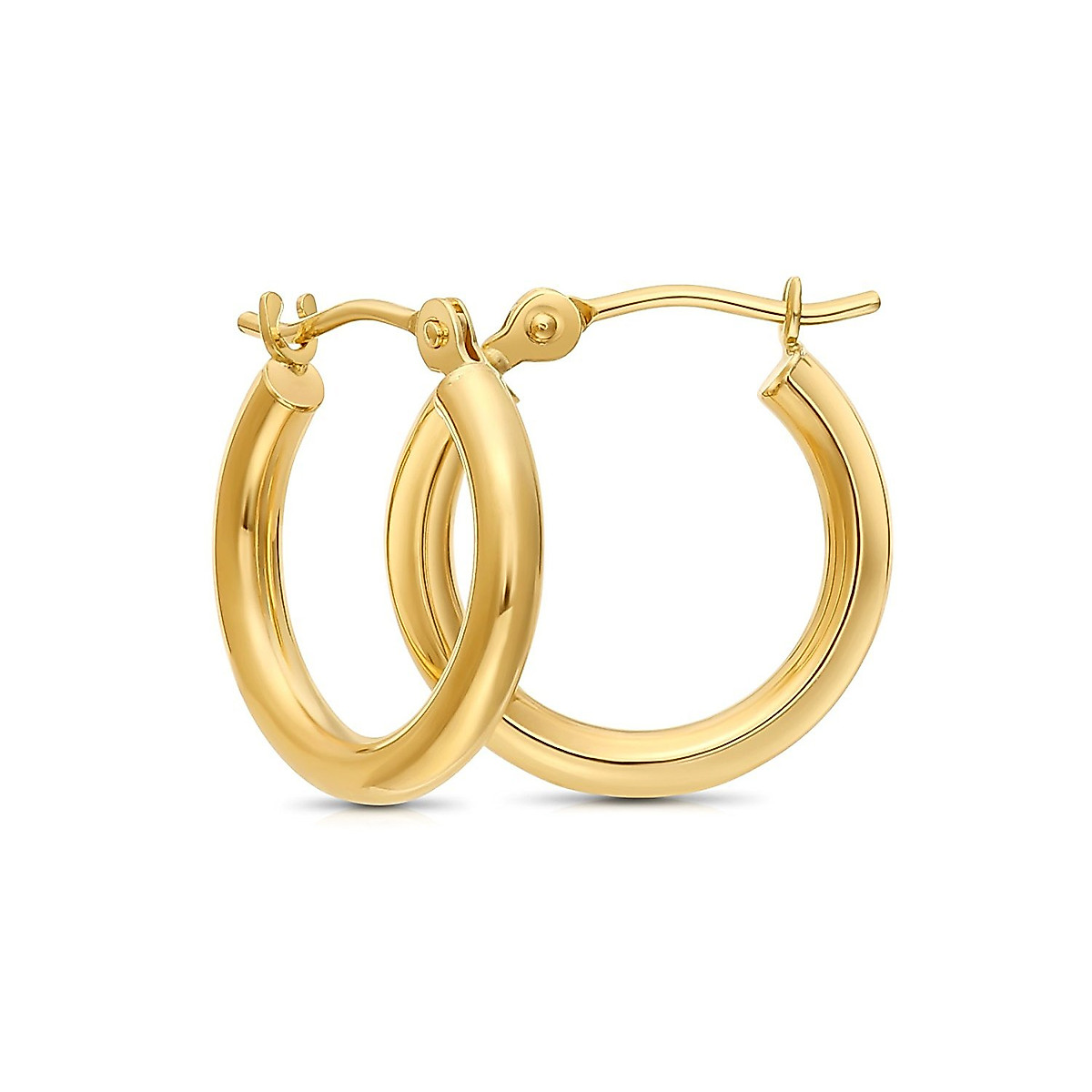 14k Yellow Gold Classic Real Gold Shiny Polished Hoop Earrings, Small Plain Round Gold Earrings Real Gold Tiny 14k Gold Extra Small Hoops 12mm (0.47 inch)