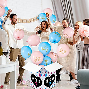 Ireer Gender Reveal Box with 16 Latex Gender Reveal Balloon 24 x 17 x 17 Inch Gender Reveal Balloon Box Boy or Girl Balloon Release Box Gender Reveal Ideas for Boy Girl Gender Reveal Party Supplies