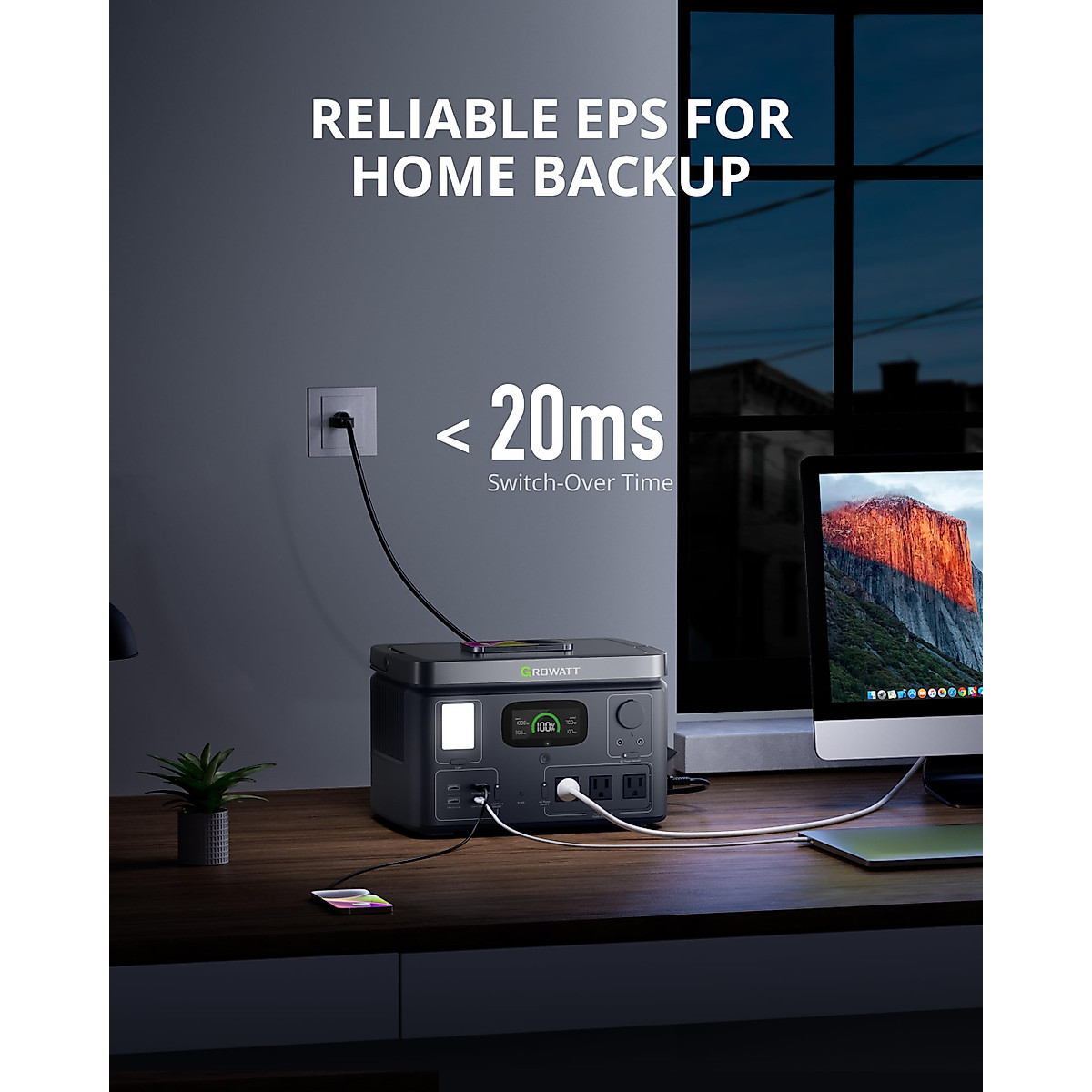 GROWATT Solar Generator VITA 550 Portable Power Station with 200W Solar Panel, UP to 1050W Output, 538Wh LiFePO4 Battery, Fast Solar Charging, Solar Powered Generator for Outdoor Camping/RV/Home Use