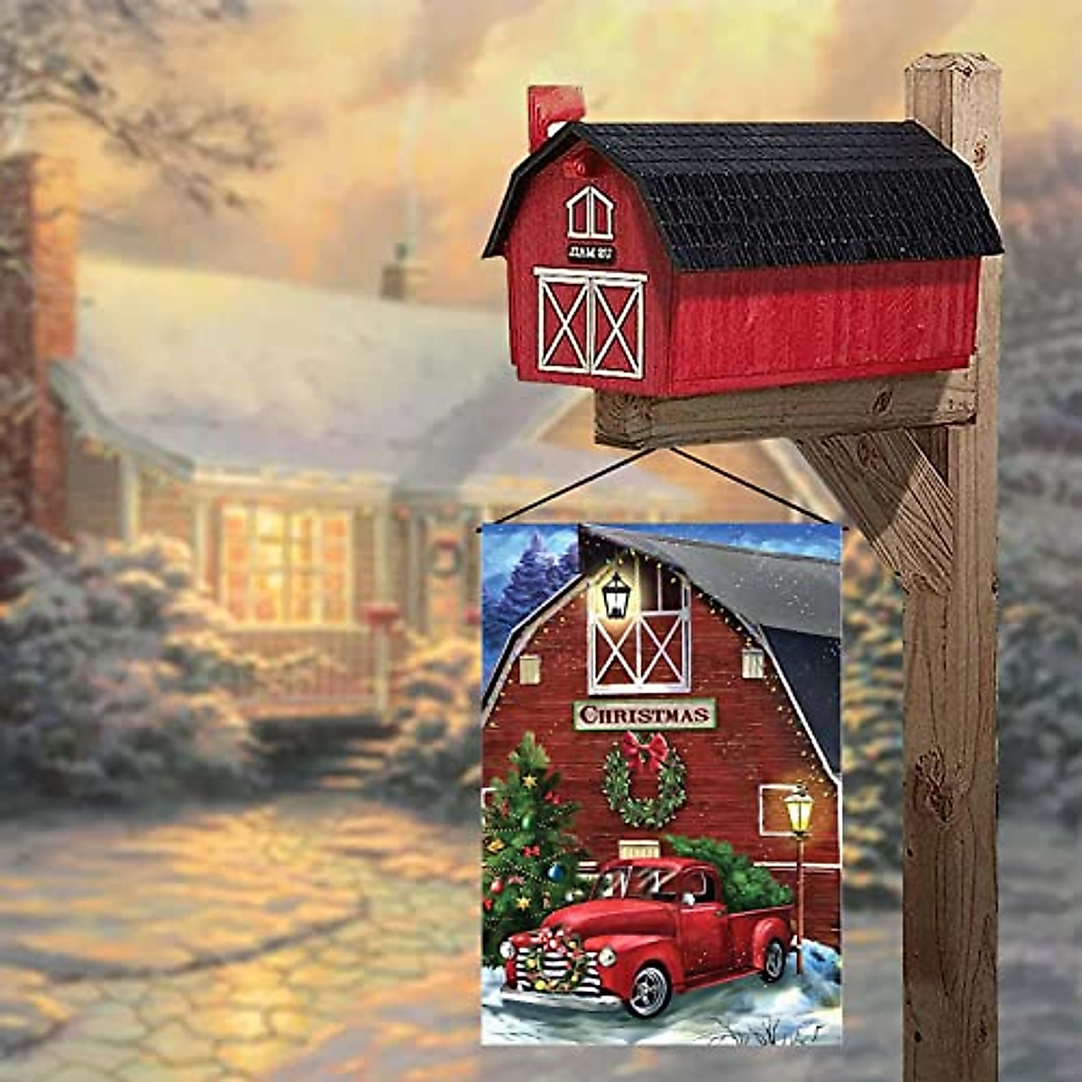 Christmas Vertical Garden Flag 12x18 Double Sided, Red Truck With House Flag For Outside, Merry Christmas Yard Flags, Durable Burlap Flag Holiday Farmhouse Patio Yard Outdoor Party Decor Gift
